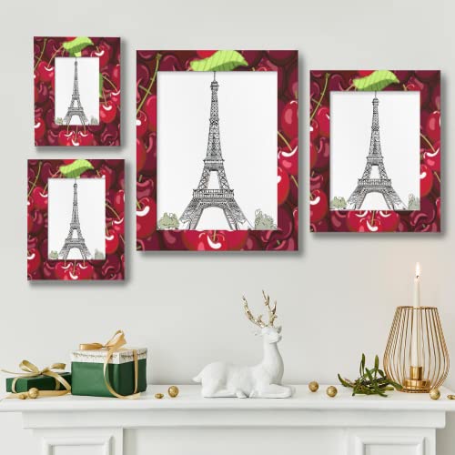 Red Cherry 4x6 Picture Frame, Fruit Pattern Wooden Photo Frames for Tabletop and Wall Display, Picture Frame Home Office Decor