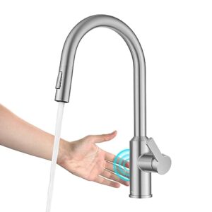 kraus oletto touchless sensor pull-down single handle kitchen faucet in spot-free stainless steel, ksf-2830sfs