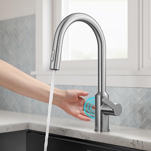 KRAUS Oletto Touchless Sensor Pull-Down Single Handle Kitchen Faucet in Spot-Free Stainless Steel, KSF-2830SFS