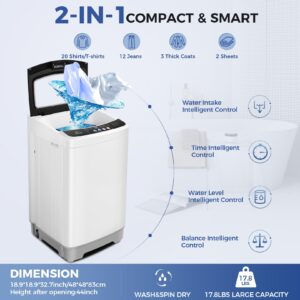 Nictemaw Portable Washing Machine, 17.8Lbs Capacity Full-Automatic Portable Washer with Drain Pump, 2.4Cu.ft Washer and Dryer Combo with Glass Top Lid, LED Display, 10 Programs & 8 Water Levels for Apartment, Dorms, RV