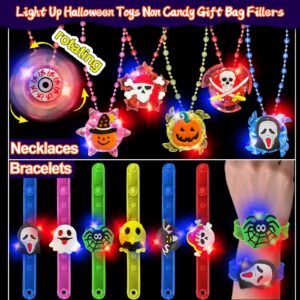 80 Pcs Halloween Party Favors for Kids Halloween Glow in the Dark Toys Rotating Spin Light Up Necklaces LED Bracelets Flash Rings Brooches Hair Lights Halloween Treats Gifts Bag Fillers Party Supplies