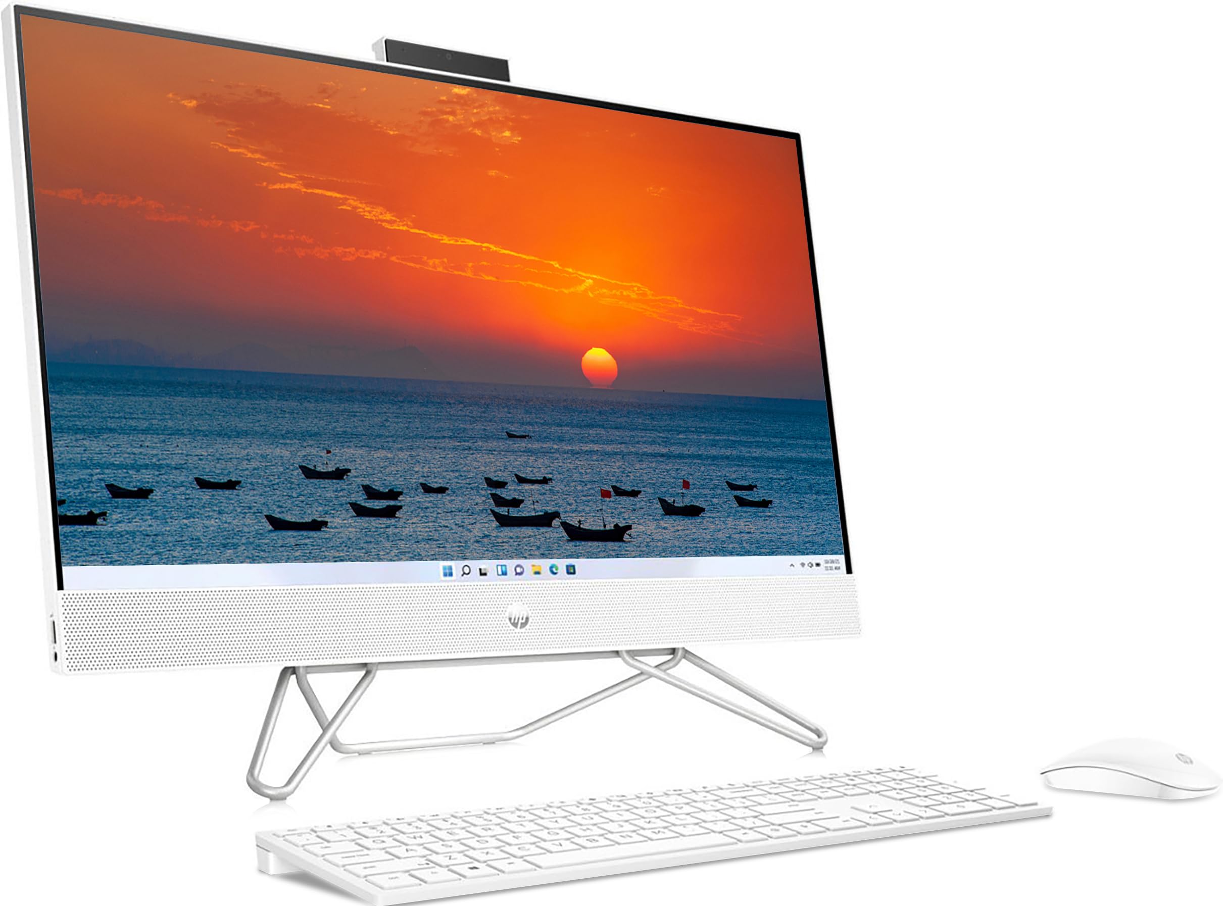 HP 27" Touchscreen All-in-One Desktop, AMD Ryzen 7 5700U(Beats i7-1265U), FHD IPS Display, 64GB RAM, 2TB SSD, 1080P Webcam, Wireless Keyboard & Mouse Combo, WiFi, Windows 11 Home, Bundle with JAWFOAL