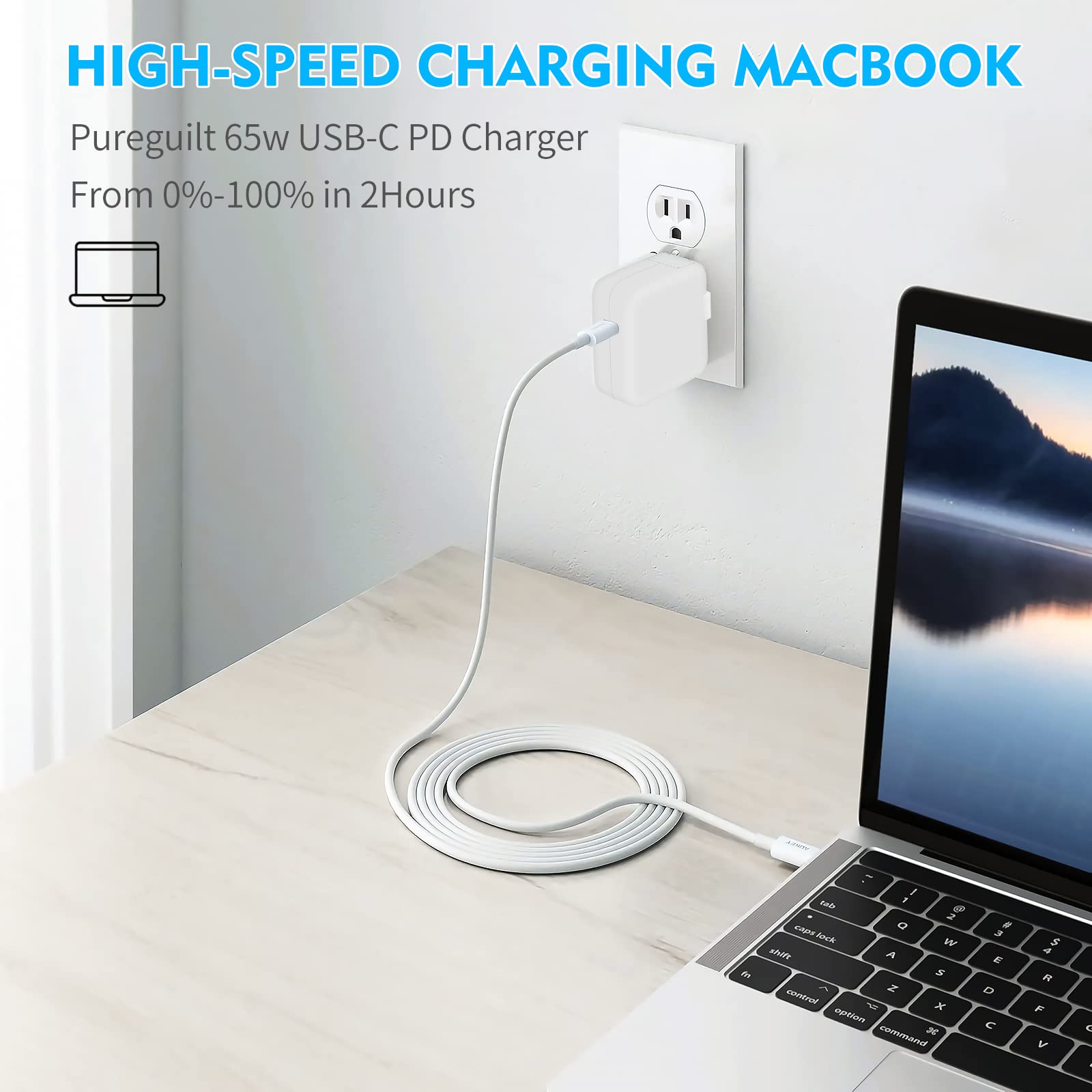 65W USB C Charger,Type C GaN III PD 3.0 Wall Charger Fast Charging for iPhone 15/14/13,MacBook Pro/Air, iPad Pro/Air,Samsung Galaxy S22/S21,Pixel,Switch and Android Series,6.6ft USB C to C Cable