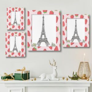 Pardick Red Strawberry 4x6 Picture Frame, Pink Wooden Photo Frames for Tabletop and Wall Display, Picture Frame Home Office Decor