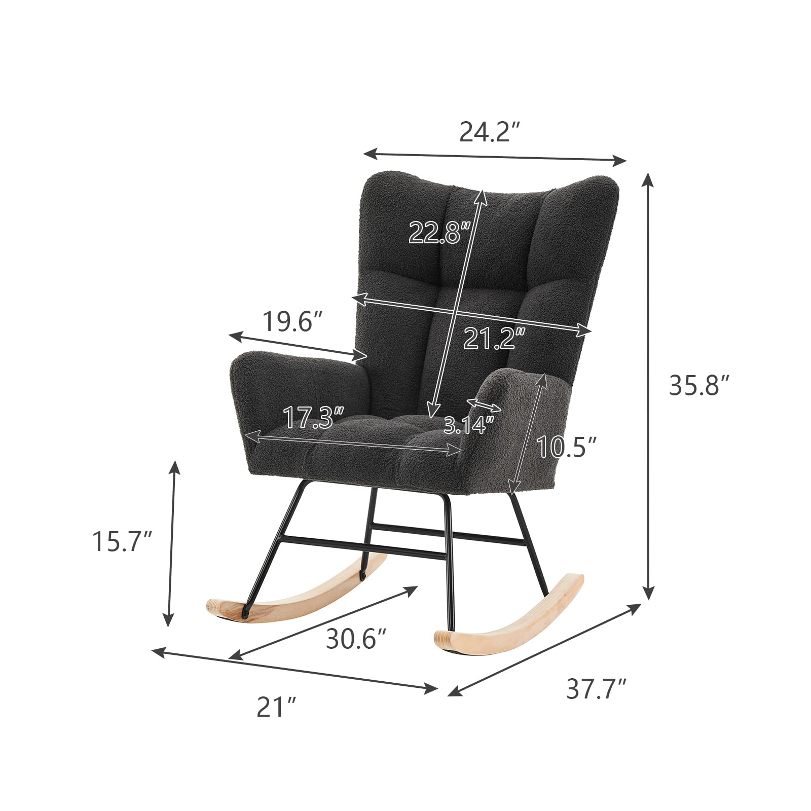 ODUWA Rocking Chair Nursery,Upholstered Teddy Glider Rocker Chairs with High Backrest, Modern Rocking Accent Armchair Comfy Side Chair for Nursery,Living Room,Bedroom,Offices