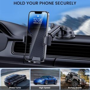 BIVGAZA Phone Holder Car [Military-Grade Suction] Universal Car Phone Holder [Thick Case Friendly] Automobile Accessories Dashboard Air Vent Windshield Phone Mount Fit for iPhone Android Smartphones