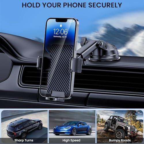 BIVGAZA Phone Holder Car [Military-Grade Suction] Universal Car Phone Holder [Thick Case Friendly] Automobile Accessories Dashboard Air Vent Windshield Phone Mount Fit for iPhone Android Smartphones