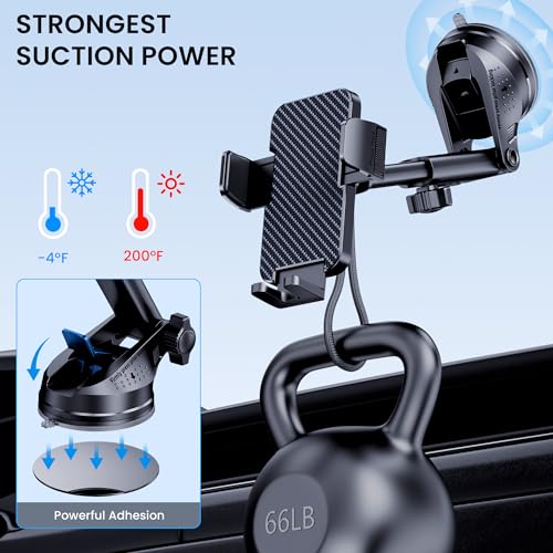 BIVGAZA Phone Holder Car [Military-Grade Suction] Universal Car Phone Holder [Thick Case Friendly] Automobile Accessories Dashboard Air Vent Windshield Phone Mount Fit for iPhone Android Smartphones