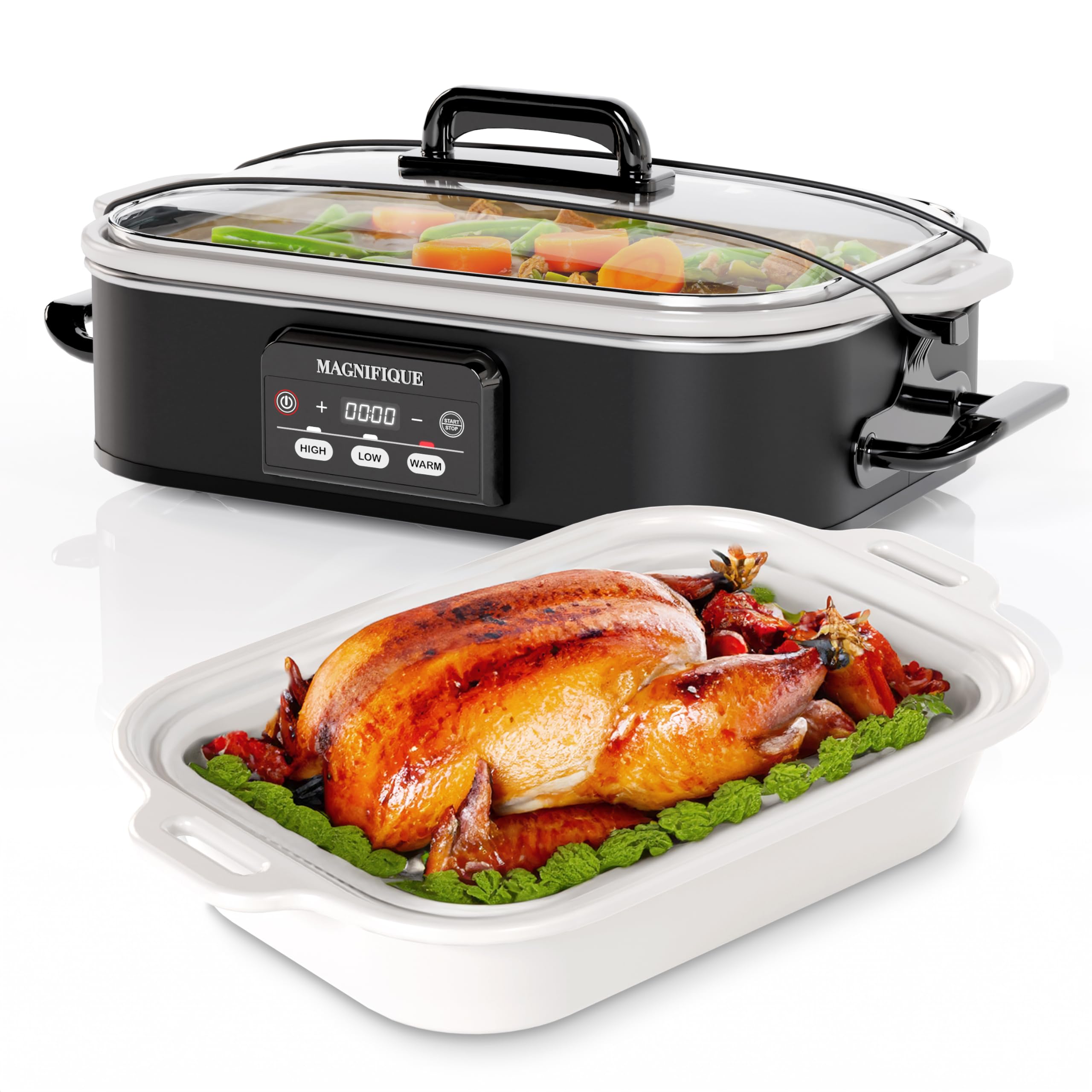 Magnifique 4 Quart Casserole Digital Slow Cooker, Premium Ceramic Bakeware for Oven, Dishwasher Safe Baking Dish