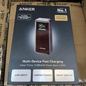 Anker Prime Power Bank, 12,000 mAh 2-Port Portable Charger with 130W Output, Smart Digital Display, Compatible with iPhone 15/14/13 Series, MacBook, Dell