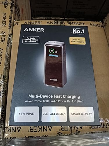 Anker Prime Power Bank, 12,000 mAh 2-Port Portable Charger with 130W Output, Smart Digital Display, Compatible with iPhone 15/14/13 Series, MacBook, Dell