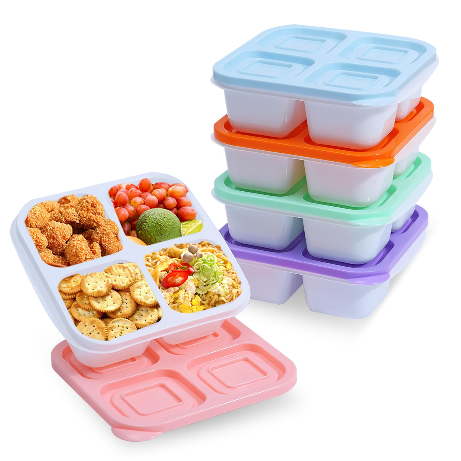 AQSXO Bento Snack Food Containers, Divided Food Storage with Lids for Travel, Reusable Meal Prep Lunch Containers 5 Pcs.