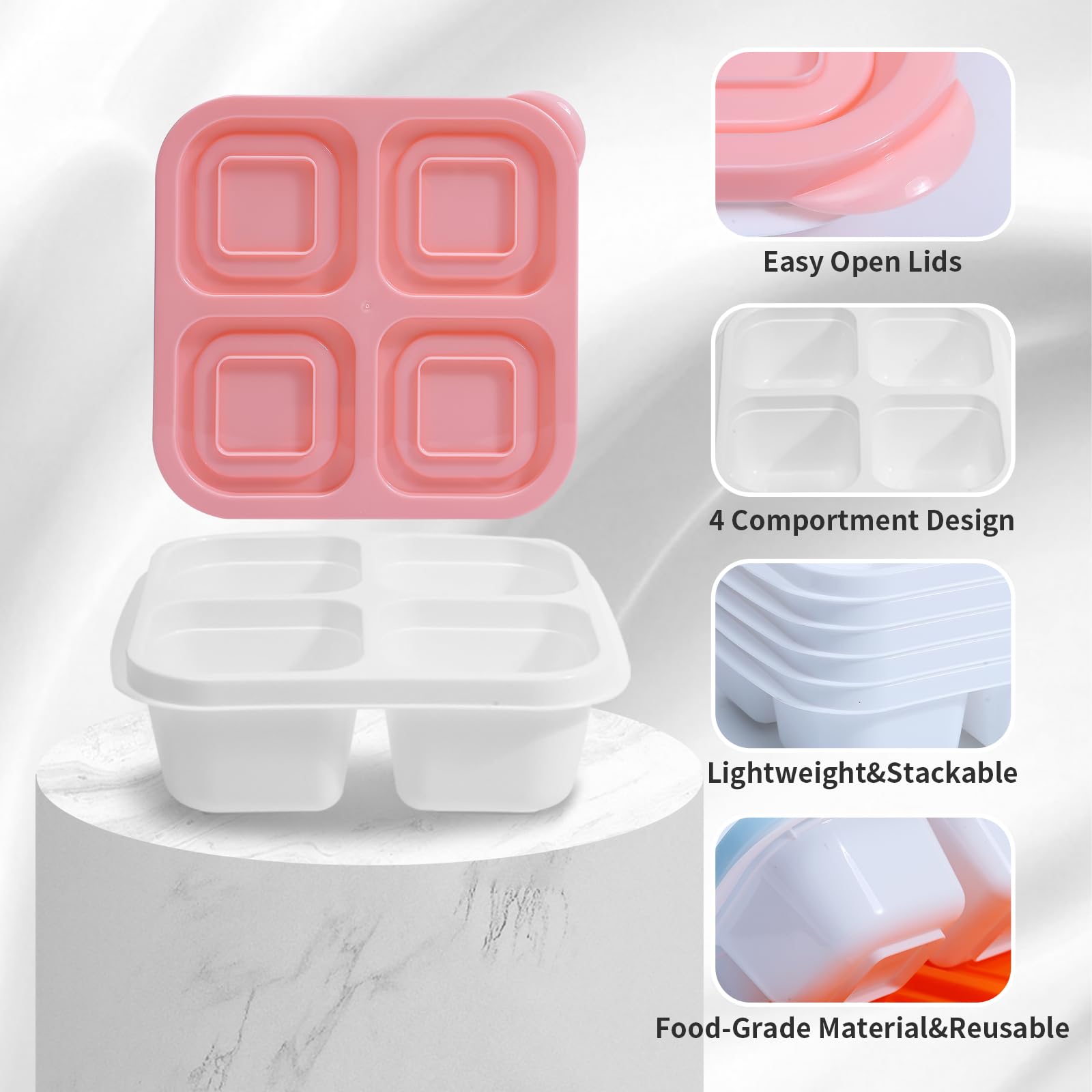 AQSXO Bento Snack Food Containers, Divided Food Storage with Lids for Travel, Reusable Meal Prep Lunch Containers 5 Pcs.