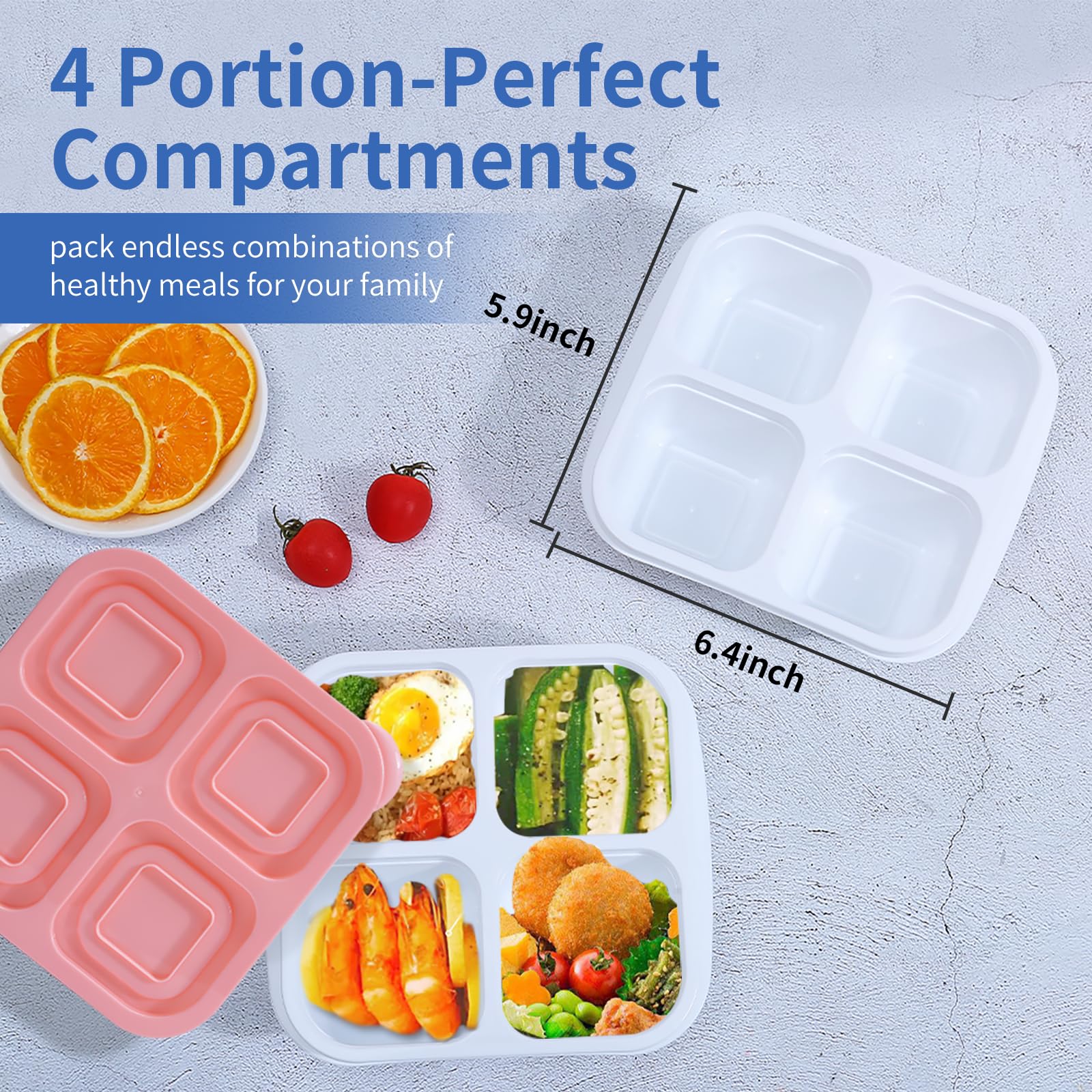 AQSXO Bento Snack Food Containers, Divided Food Storage with Lids for Travel, Reusable Meal Prep Lunch Containers 5 Pcs.