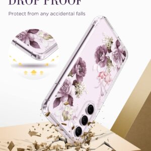 GVIEWIN Bundle - Compatible with Samsung Galaxy S23 Plus Case (Cherry Blossoms/Purple) + Magnetic Phone Ring Holder (Glitter/Silver)