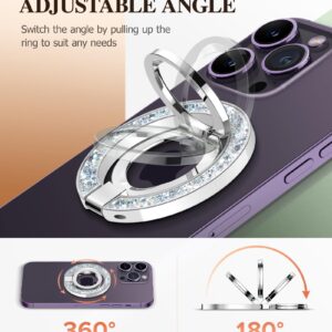 GVIEWIN Bundle - Compatible with Samsung Galaxy S23 Plus Case (Cherry Blossoms/Purple) + Magnetic Phone Ring Holder (Glitter/Silver)