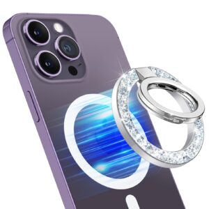 GVIEWIN Bundle - Compatible with Samsung Galaxy S23 Plus Case (Cherry Blossoms/Purple) + Magnetic Phone Ring Holder (Glitter/Silver)