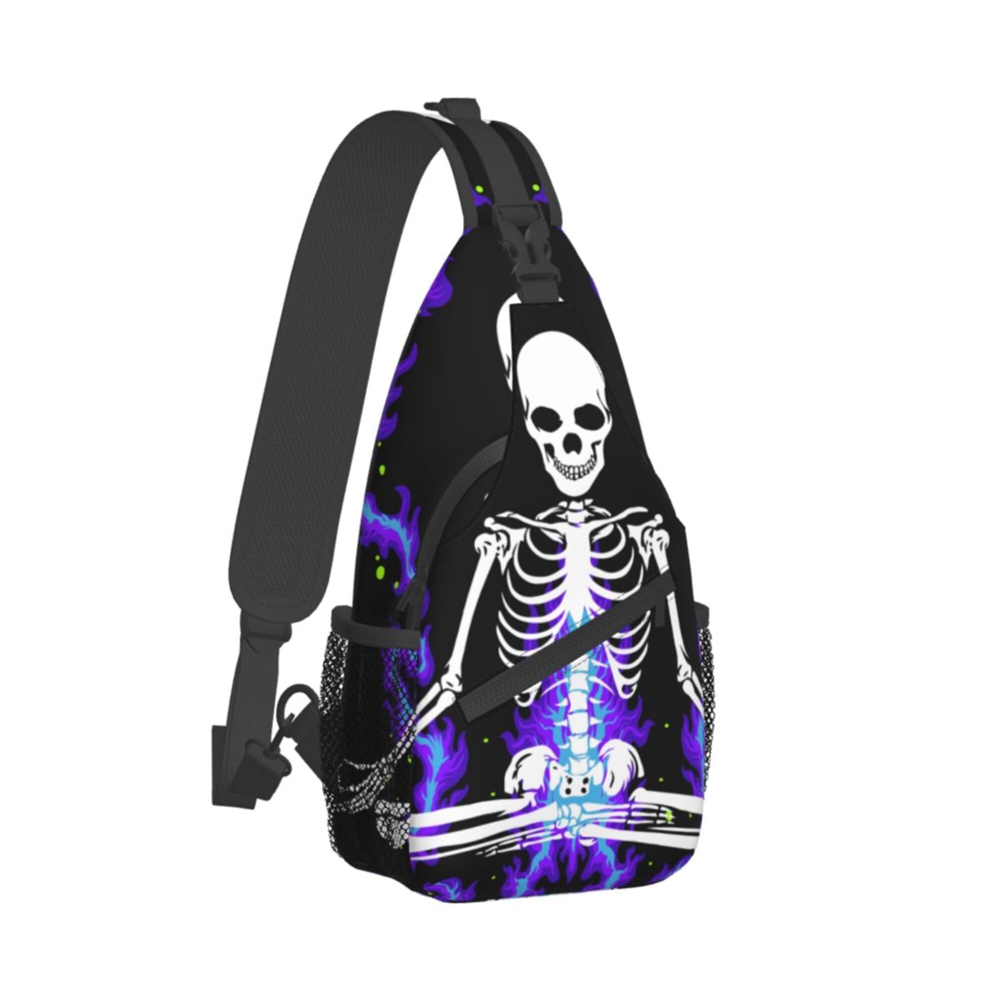 YAkkYA Men & Women Travel Backpack Camping Outdoor Bag, Trippy Meditation Skeleton Sling Backpack Bag for Business Travel Hiking - Durable Carry On Bag