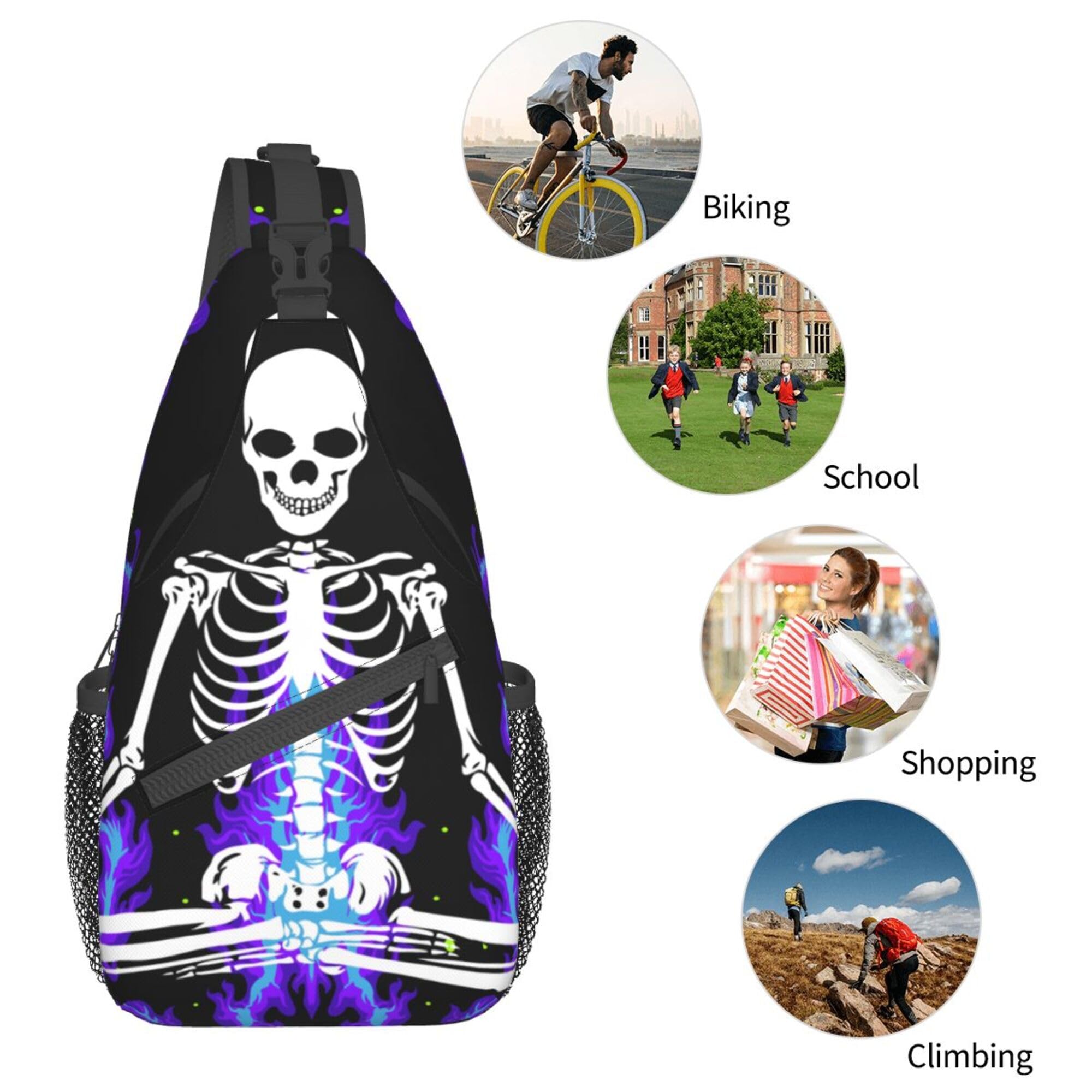 YAkkYA Men & Women Travel Backpack Camping Outdoor Bag, Trippy Meditation Skeleton Sling Backpack Bag for Business Travel Hiking - Durable Carry On Bag