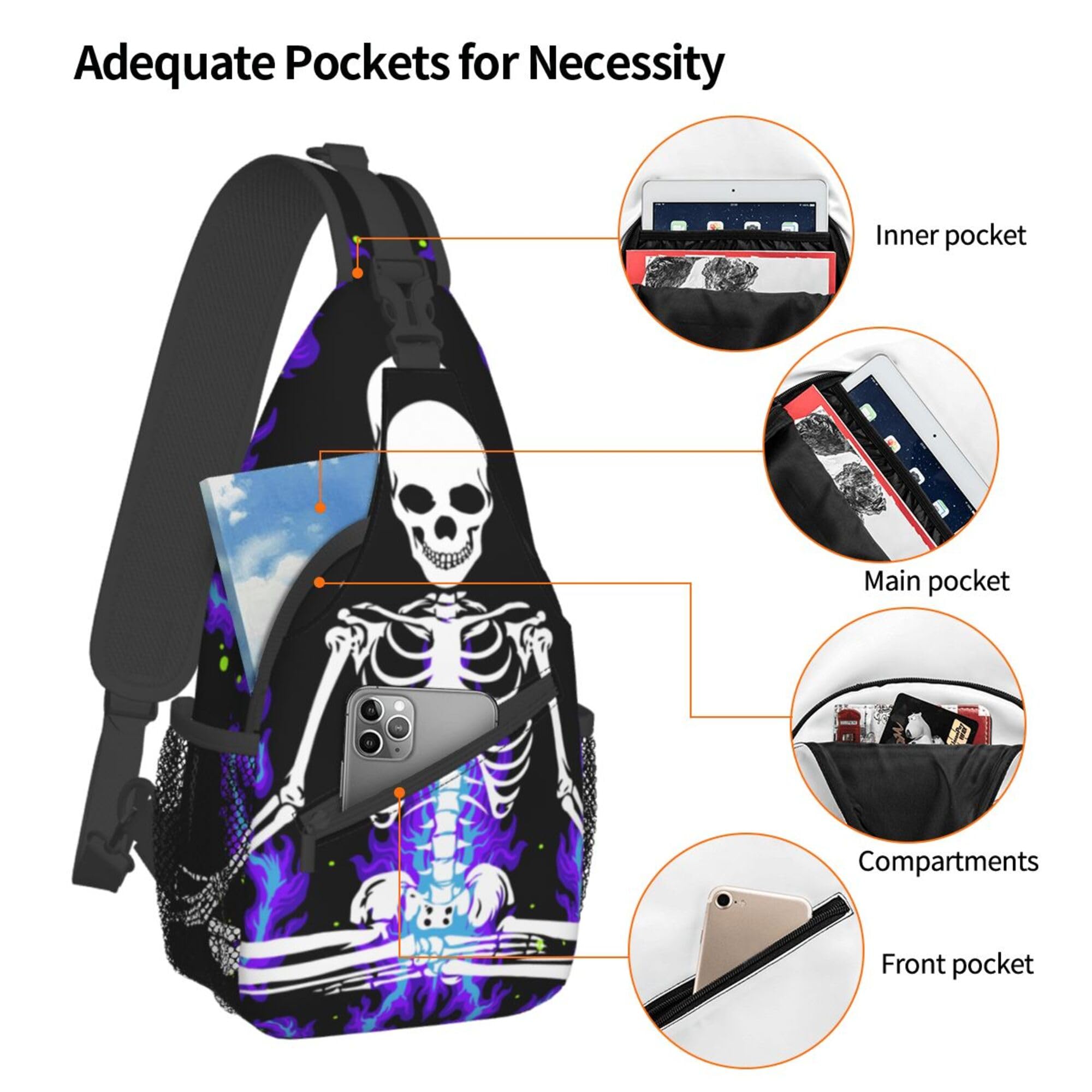 YAkkYA Men & Women Travel Backpack Camping Outdoor Bag, Trippy Meditation Skeleton Sling Backpack Bag for Business Travel Hiking - Durable Carry On Bag