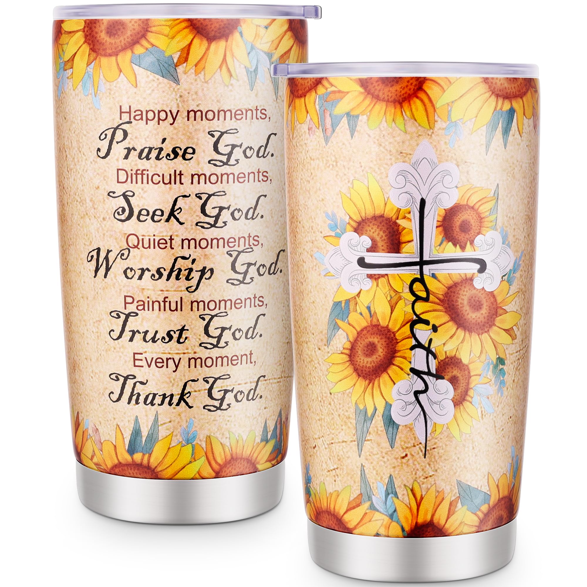 Christian Gifts for Women Men 20oz Inspirational Sunflower Tumbler, Birthday Christmas Mothers Day Gifts for Mom Wife Sister Friend Catholic Religious Spiritual Get Well Soon Gift