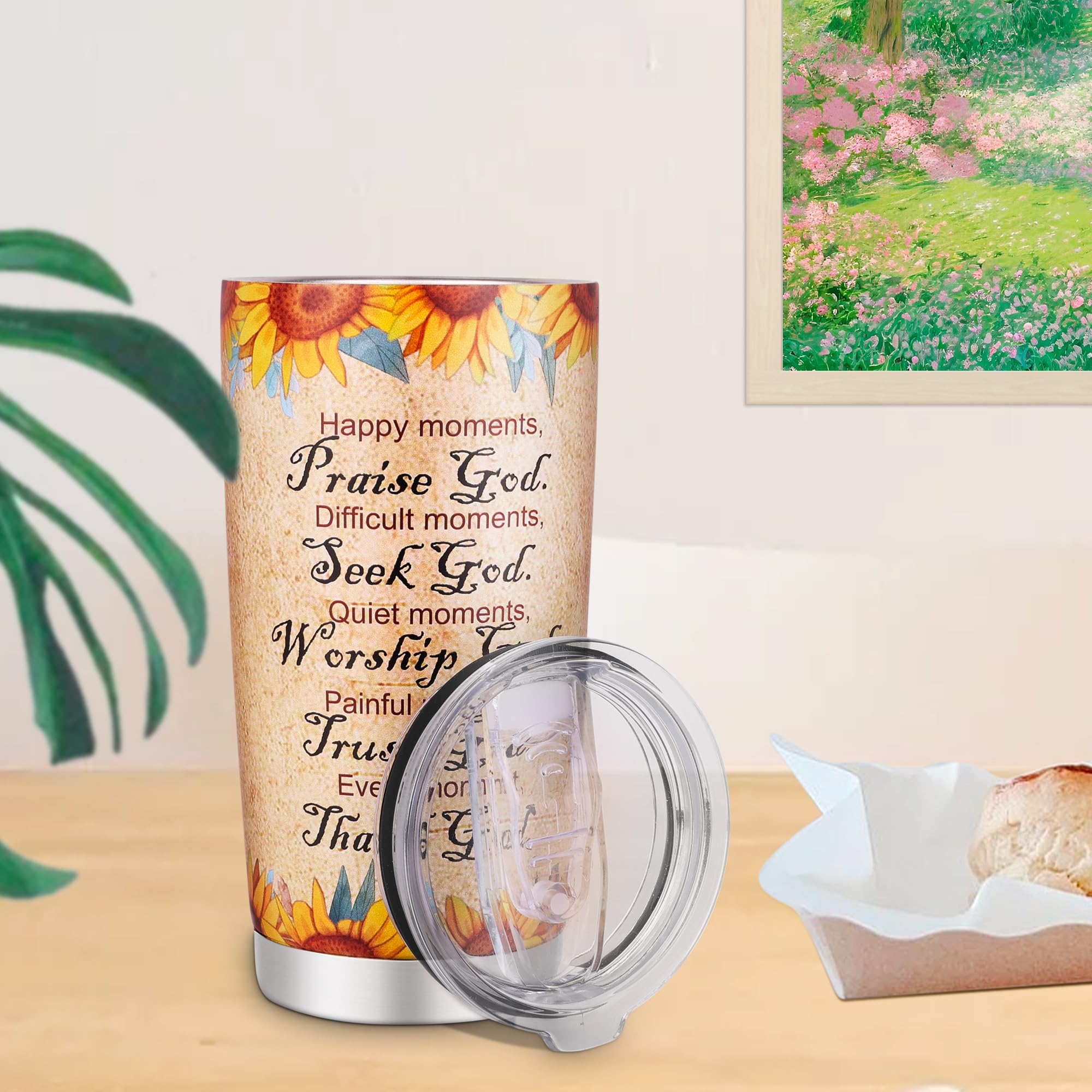 Christian Gifts for Women Men 20oz Inspirational Sunflower Tumbler, Birthday Christmas Mothers Day Gifts for Mom Wife Sister Friend Catholic Religious Spiritual Get Well Soon Gift