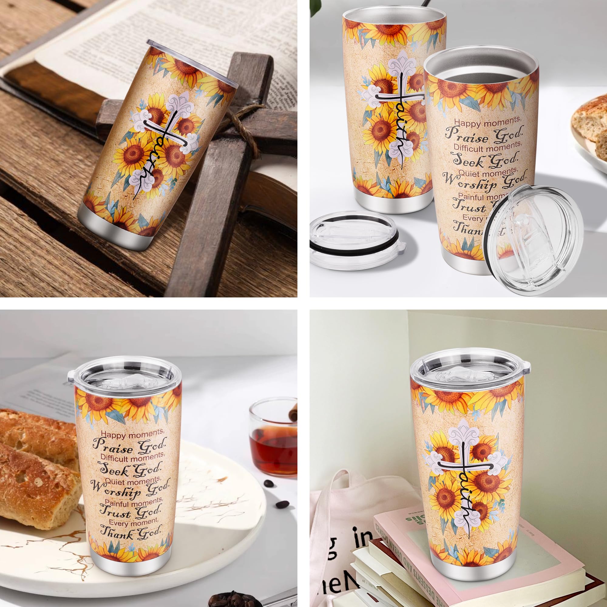 Christian Gifts for Women Men 20oz Inspirational Sunflower Tumbler, Birthday Christmas Mothers Day Gifts for Mom Wife Sister Friend Catholic Religious Spiritual Get Well Soon Gift