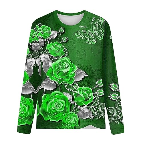 Long Sleeve T Shirts for Women Round Neck Lightweight Sweatshirt Loose Casual Tops Colorblock Comfy Pullover Long Sleeve Shirts for Girls（4-Green,4X-Large）