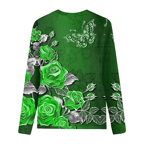 Long Sleeve T Shirts for Women Round Neck Lightweight Sweatshirt Loose Casual Tops Colorblock Comfy Pullover Long Sleeve Shirts for Girls（4-Green,4X-Large）