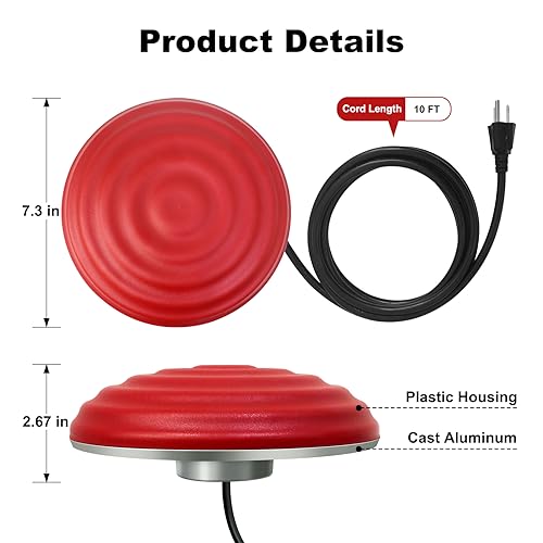 GESAIL Floating Pond De-icer, Durable Cast Aluminum Thermostatically Controlled 4 Drainage Holes for Anti Sinking with Auto Shut Off Pond Heater for Pond Stock Tank Koi Fish, Red 1000W