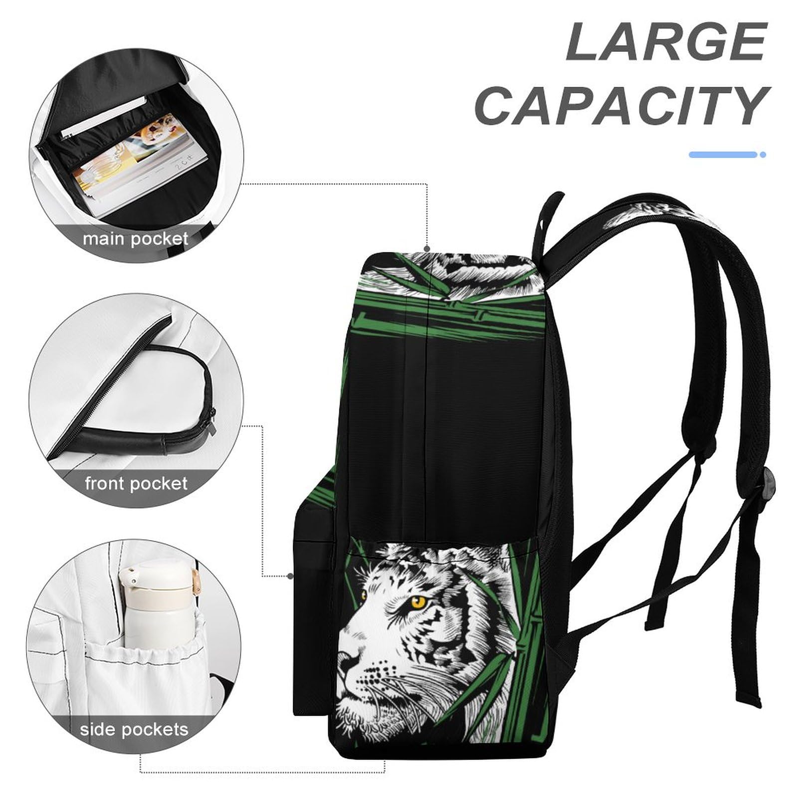 Tiger Bamboo Backpack Lightweight Laptop Backpack Business Bag Casual Shoulder Bags Daypack for Women Men