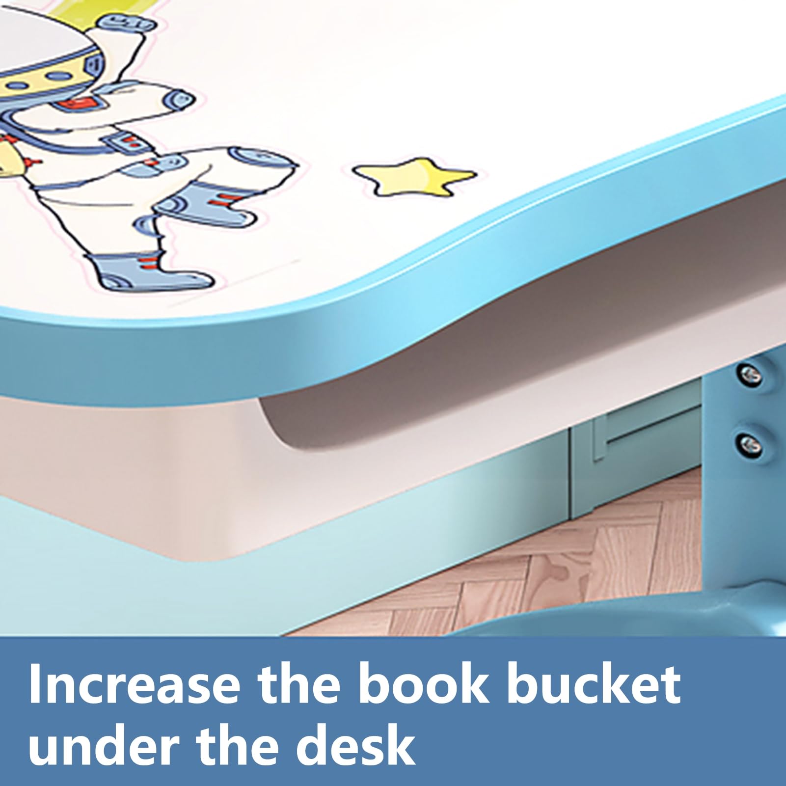 Saterkali Children's Table and Chair Set - Wider Storage Desktop Cartoon Pattern Adjustable Height Combination Multifunctional Learning Table with Drawer Footrest Gift for Boys and Girls Blue