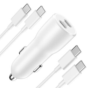 iphone 15 fast car charger, 40w dual usb c iphone car charger fast charging adapter with 2 pack usb c to usb c cable for iphone 15/15 plus/15 pro/15 pro max, ipad pro/air/mini,galaxy s23/s22/s21 ultra