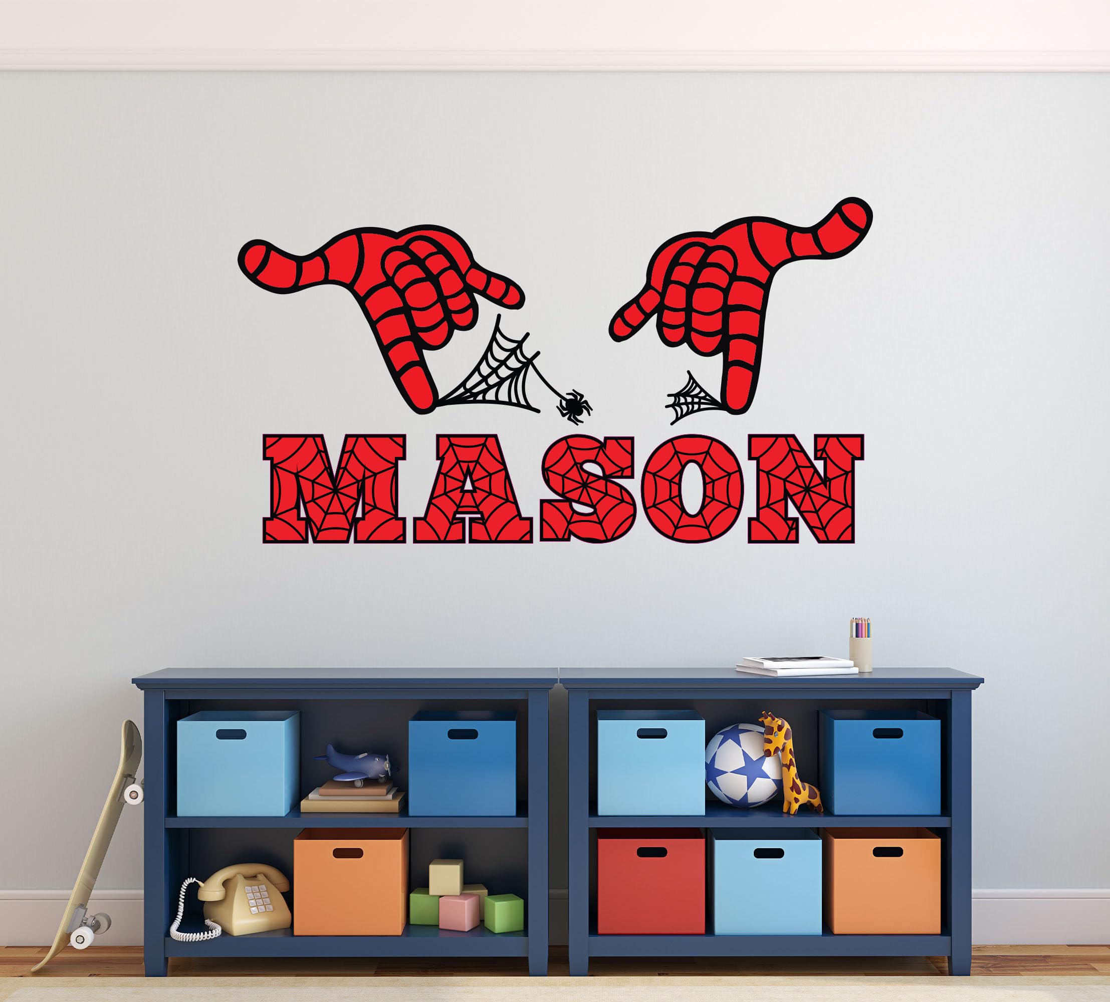 Custom Name Wall Decal - Kids Name Wall Decor - Sipider Theme Name Wall Sticker - Wall Decal for Boys Bedroom Room