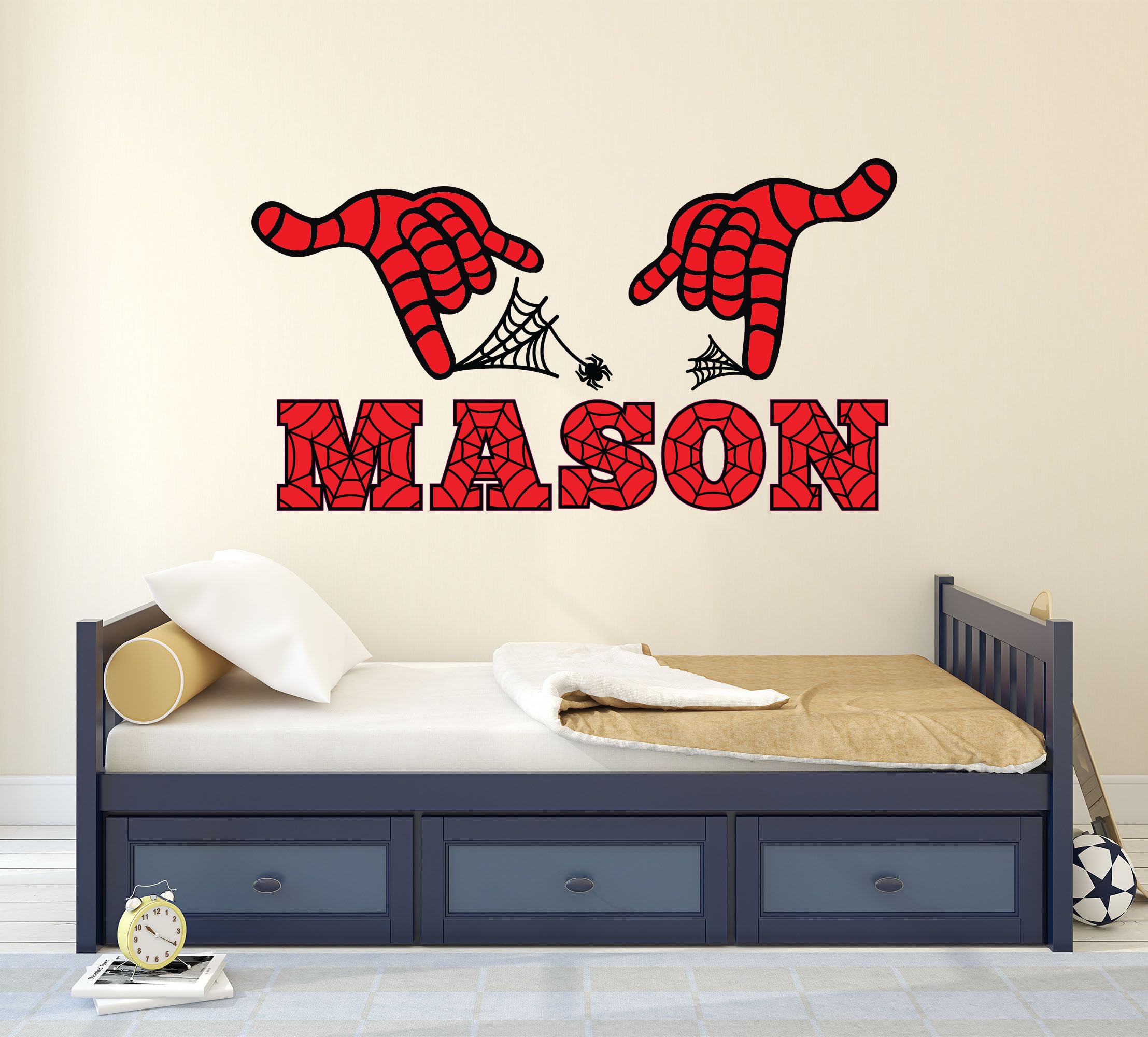 Custom Name Wall Decal - Kids Name Wall Decor - Sipider Theme Name Wall Sticker - Wall Decal for Boys Bedroom Room