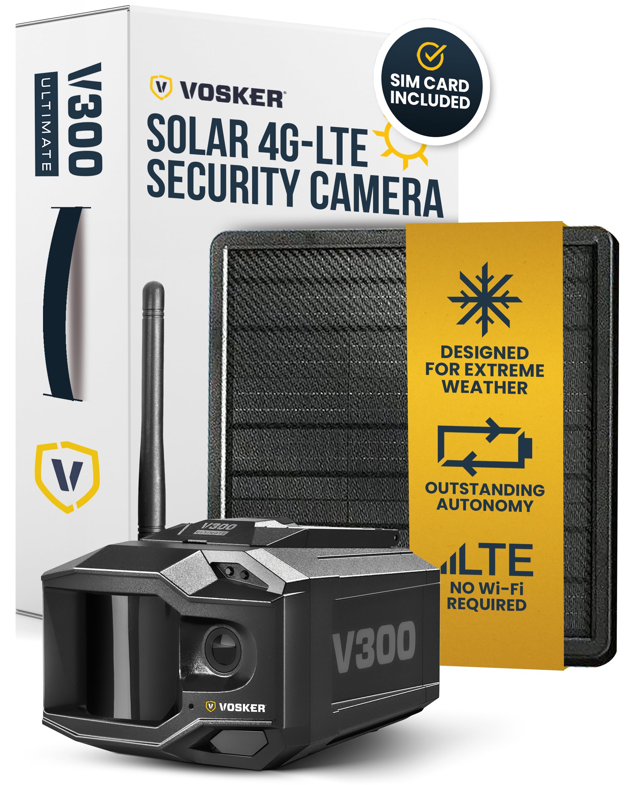 Vosker V300 Ultimate 4G-LTE Autonomous Outdoor Security Camera | High-Capacity 15,000 mAh External Solar Power Bank | SIM Card Included | No Wi-Fi Needed | Live Streaming