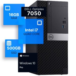 dell optiplex 7050 tower desktop computer | intel i7-7500 (3.4) | 16gb ddr4 ram | 500gb ssd solid state | windows 10 professional | wi-fi + bluetooth 5g | home or office pc (renewed)