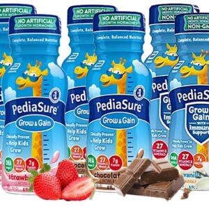 PediaSure Grow and Gain With Immune Support Shake | Complete Balanced Nutrition | Strawberry, Vanilla, and Chocolate Flavors Assortments It’s Great for Kids Breakfast, in a Lunch Box, and as a Snack! | 8 FL OZ Bottle- BETRULIGHT Value Pack of 6 (Assortmen