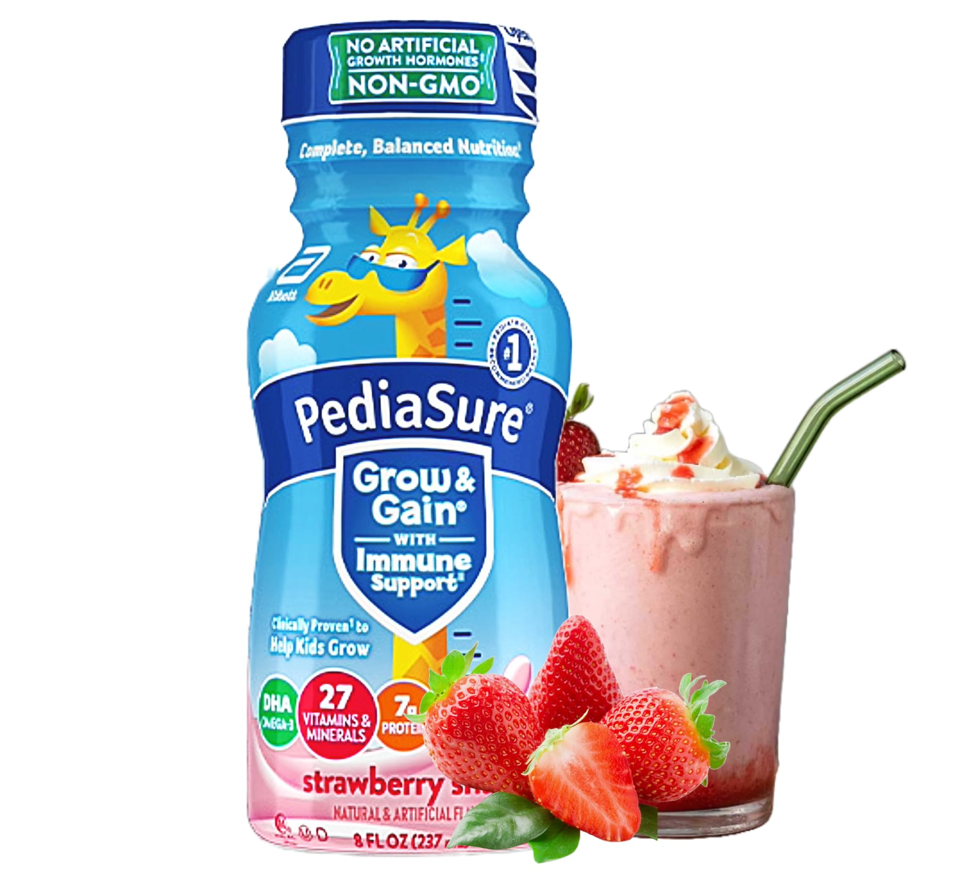 PediaSure Grow and Gain With Immune Support Shake | Complete Balanced Nutrition | Strawberry, Vanilla, and Chocolate Flavors Assortments It’s Great for Kids Breakfast, in a Lunch Box, and as a Snack! | 8 FL OZ Bottle- BETRULIGHT Value Pack of 6 (Assortmen