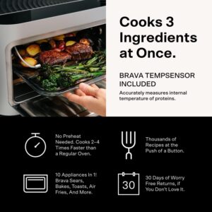 Brava Glass: 10-in-1 Touchscreen Countertop Smart Oven, Glass Door, Wireless Thermometer, Air Fryer, 6-Slice Toaster, Slow Cooker, Reheater, Dehydrator, Rice Cooker, Auto-Shut Off, 1800W