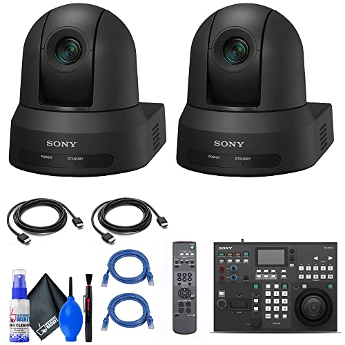 2 x Sony SRG-X40UH 4K/HDMI/USB Optical 40x Zoom PTZ Camera with PoE+ (Black) (SRG-X40UH/B) + Sony RM-IP500/1 Remote Controller + 2 x Cat5e Ethernet Cable + Cleaning Set - Bundle (Renewed)