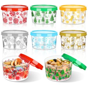 yaomiao 6 pcs christmas cookie storage buckets with lids decorative christmas themed plastic bucket stackable snack container cookie jars winter candy containers for holiday baked goods gift giving