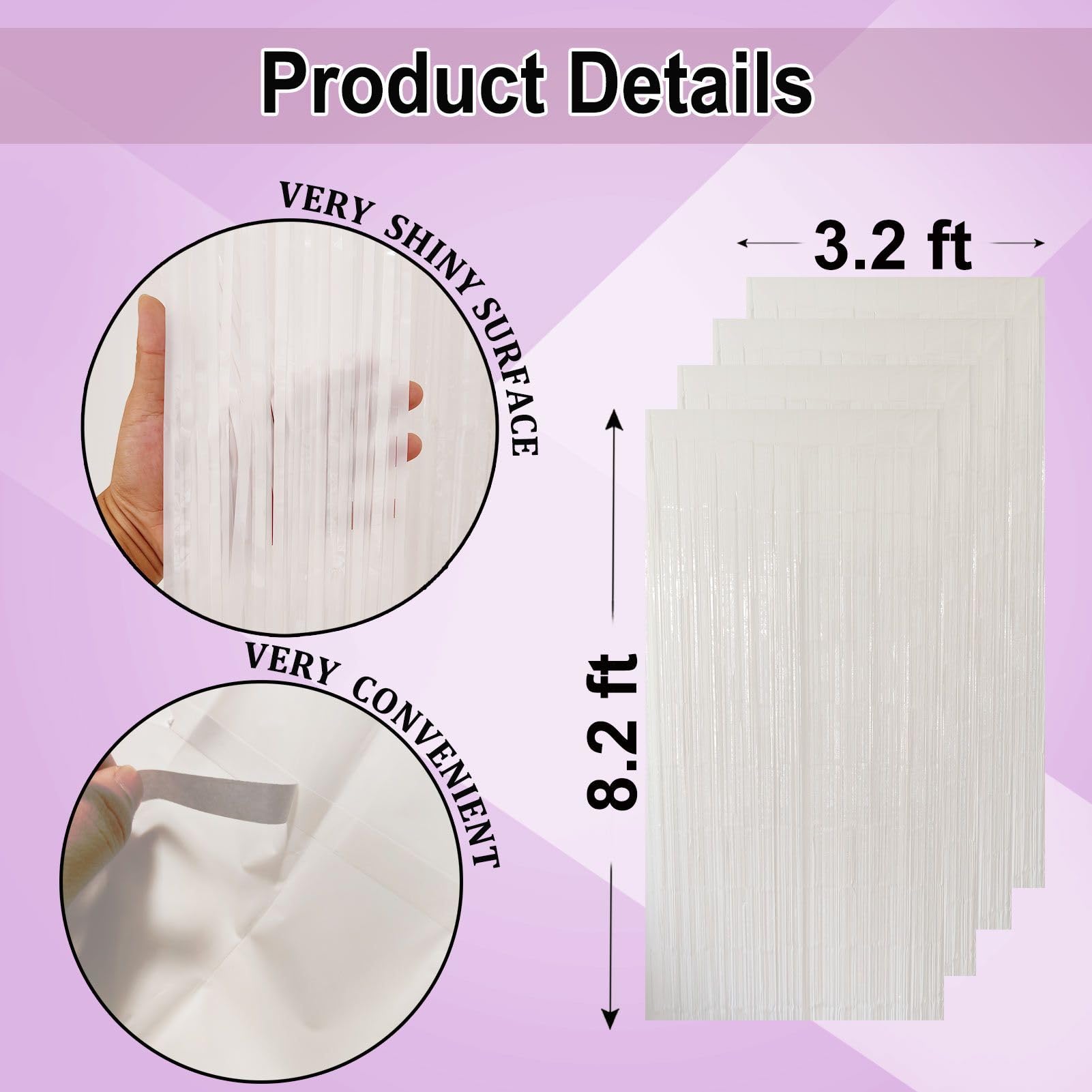 EUFARS White Fringe Backdrop Curtains for Parties - 4 Pack of 3.2x8.2ft White Streamers Curtain Photo Backdrop for Wedding Birthday Bridal Shower Baby Shower Bachelorette Christmas Party Decorations