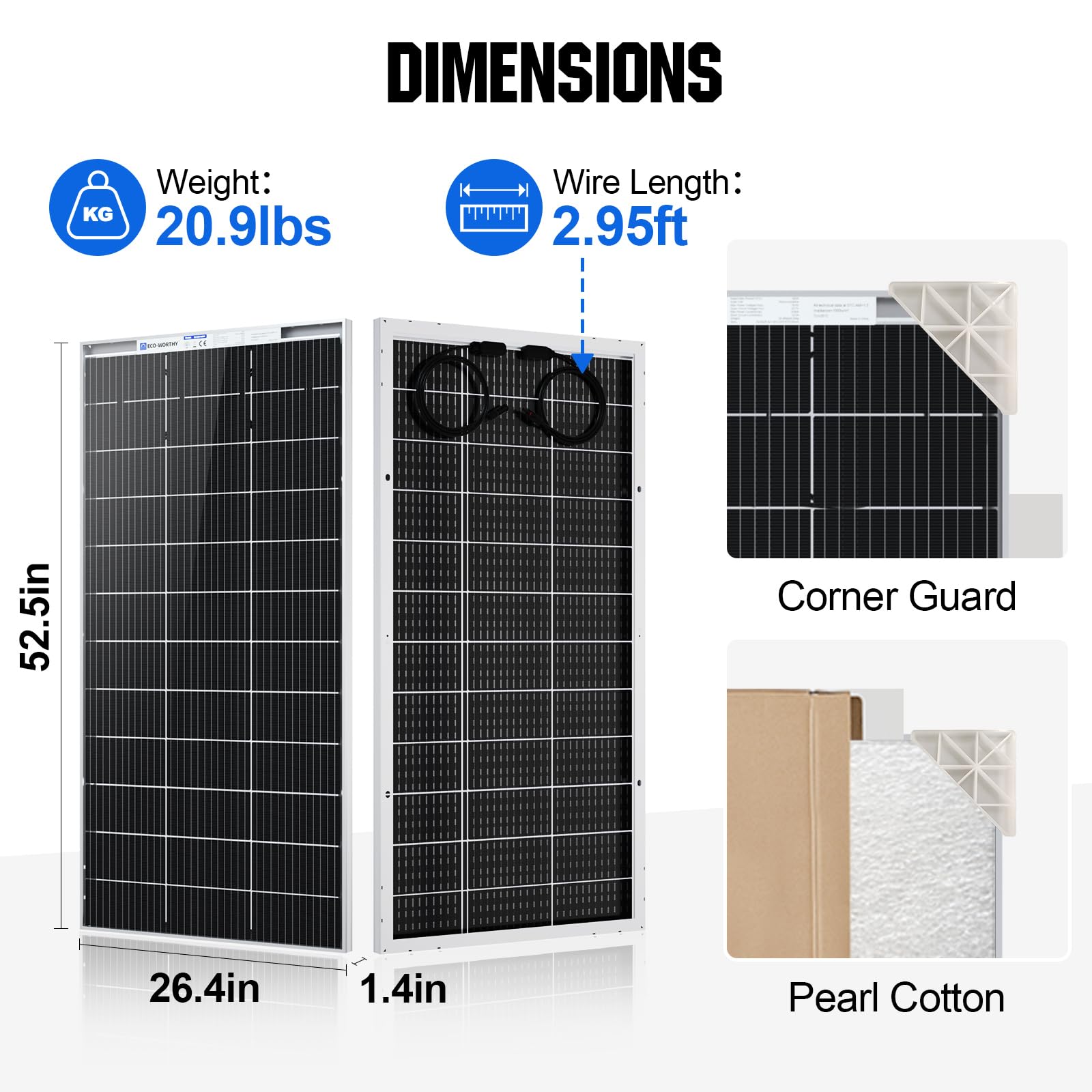 ECO-WORTHY 400W Bifacial Solar Panel 2pcs 195 Watt 12 Volt Monocrystalline Solar Panel Module Off Grid PV Power for Home, Camping, Boat, Shed Farm, RV