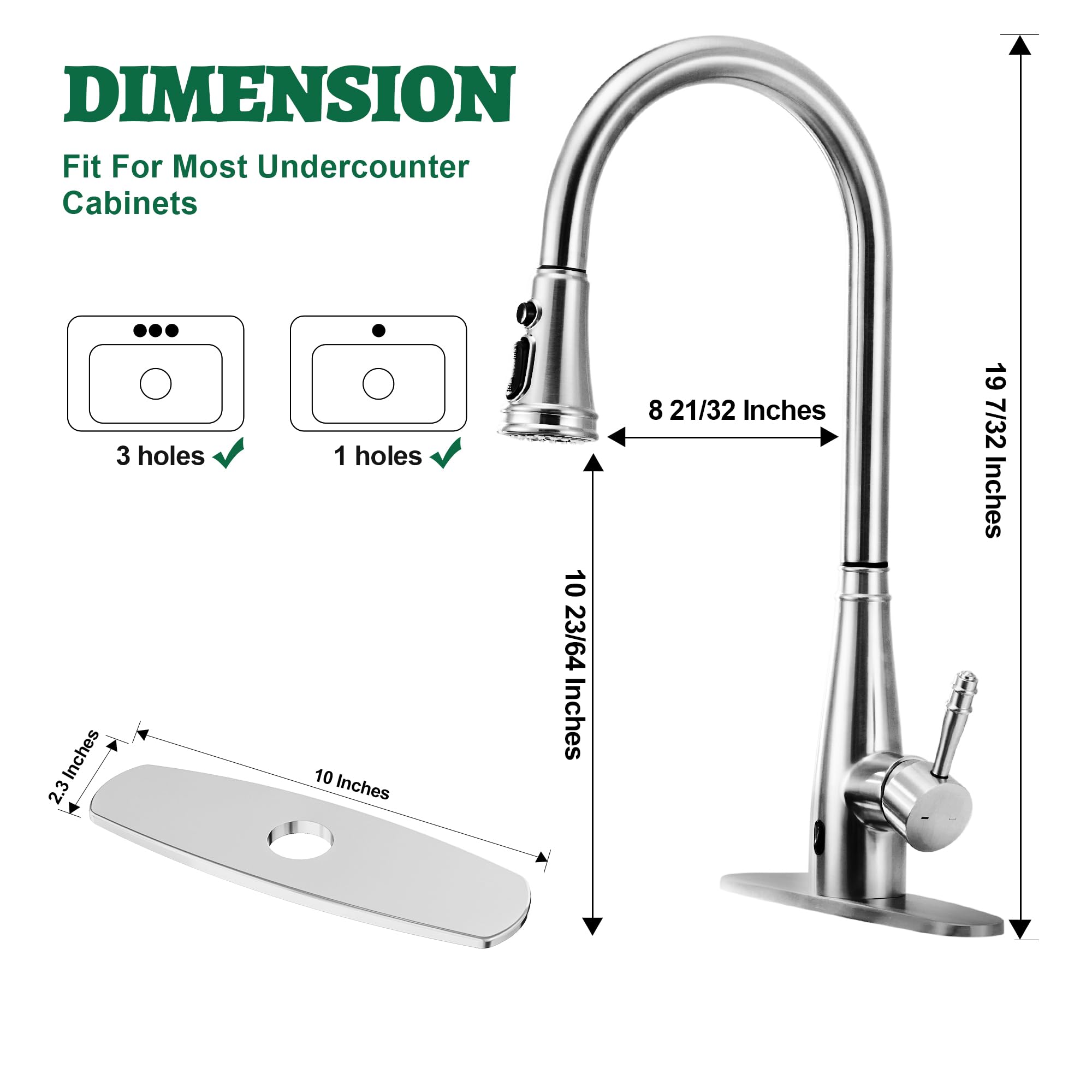 KPAIDA Touchless Kitchen Faucet with Pull Down Sprayer, Brushed Nickel Kitchen Sink Faucet with Deck Plate, Infrared Motion Sensor Smart Stainless Steel Single Handle High Arc Faucet for Kitchen Sink