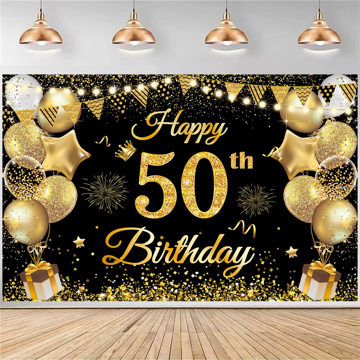 50th Birthday Decorations for Men Women, Happy 50th Birthday Banner decorations Cheers to 50 Years Birthday Party Suppiles Black Gold Backdrop for 50th Birthday party favors Decor (71 x 45 inch)