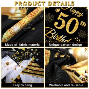 50th Birthday Decorations for Men Women, Happy 50th Birthday Banner decorations Cheers to 50 Years Birthday Party Suppiles Black Gold Backdrop for 50th Birthday party favors Decor (71 x 45 inch)