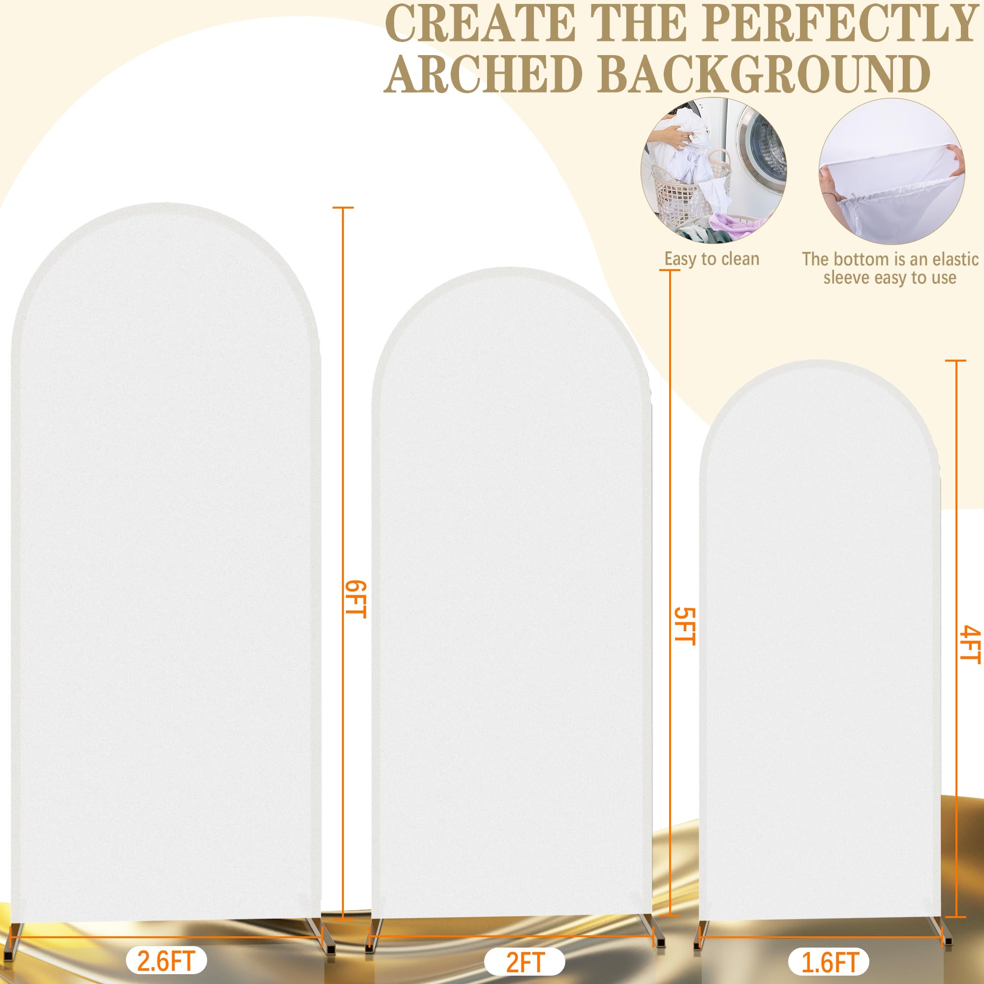 3 Pcs Arch Backdrop Cover- Spandex Fitted Round Top Wedding Arch Cover- 2 Sided Arch Stand Cover Backdrop Fabric for Wedding Birthday Banquet Decor, 4Ft & 5Ft & 6Ft (Frame Not Included)