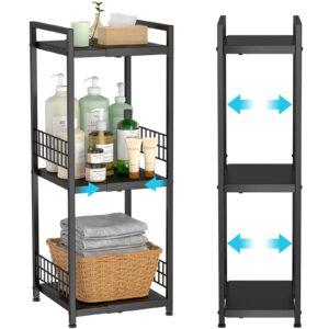 daoutime 3-tier metal shelving unit, expandable, free-standing, narrow, open floor shelves, ideal for bathroom, kitchen, laundry, storage, organization