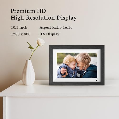 BSIMB 10.1 Inch 32GB WiFi Digital Picture Frame, 1280x800 HD IPS Touch Screen Photo Frame Electronic, Motion Sensor, Auto-Rotate, Wall-Mounted, Share Photos/Videos via App/Email, Gift for Grandparents